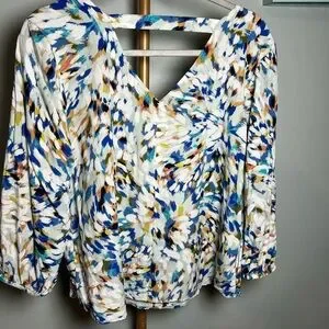 Liverpool | Tops | Liverpool White And Blue Asymmetrical Blouse | Poshmark